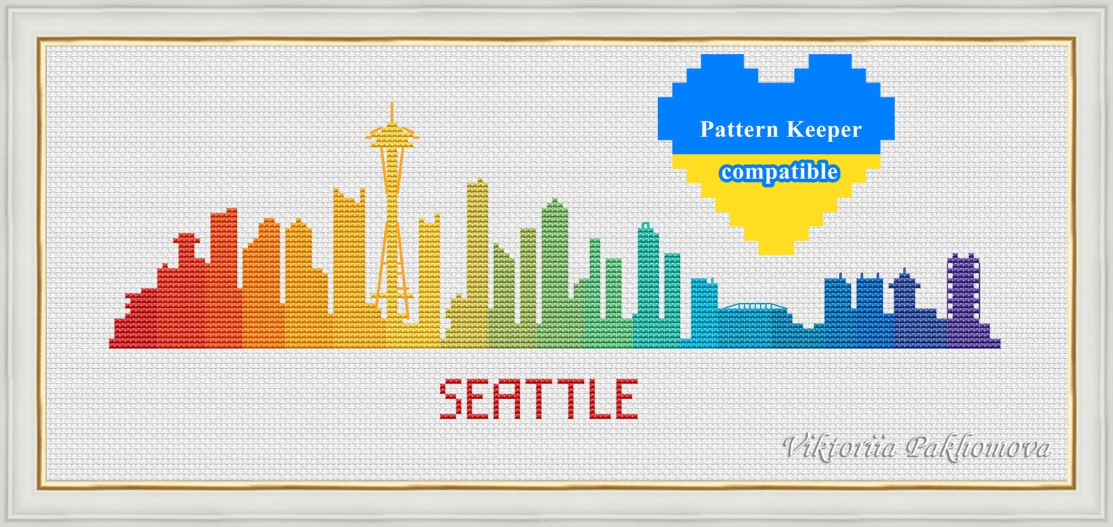 Seattle Skyline Colorful Cross Stitch Pattern Pdf USA Travel - Etsy