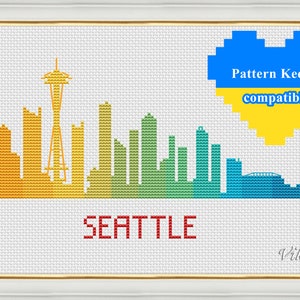 Seattle Skyline Colorful Cross Stitch Pattern Pdf USA Travel Watercolor ...