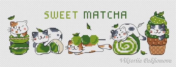 Matcha Cat Cross Stitch Pattern Pdf Friends Bookmark Ginger - Etsy