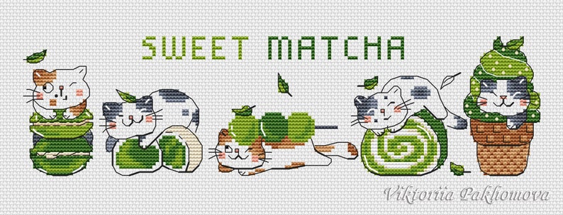 Matcha Cat Cross Stitch Pattern Pdf Friends Bookmark Ginger - Etsy