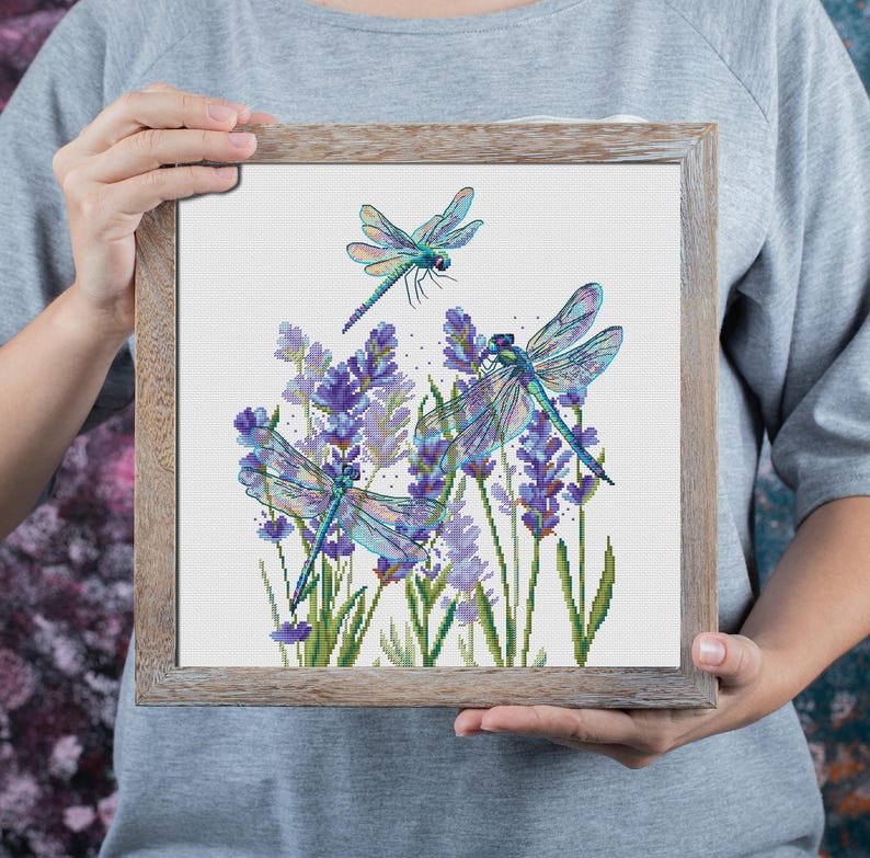 Lavender Dragonfly Cross Stitch Pattern: Floral Insect Design (PDF ...