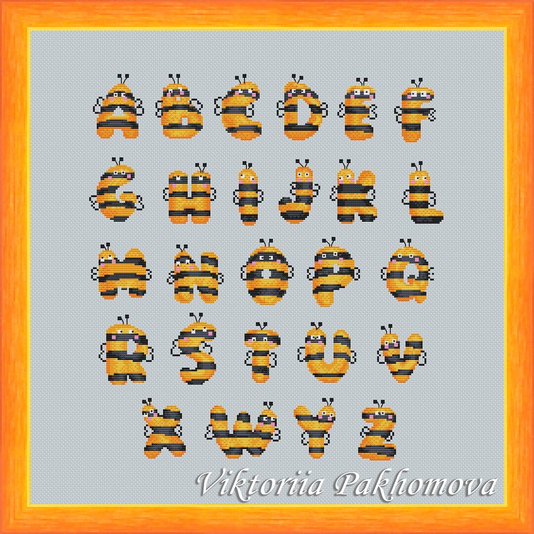 Bumblebee Alphabet Cross Stitch Pattern Pdf Funny Bee - Etsy