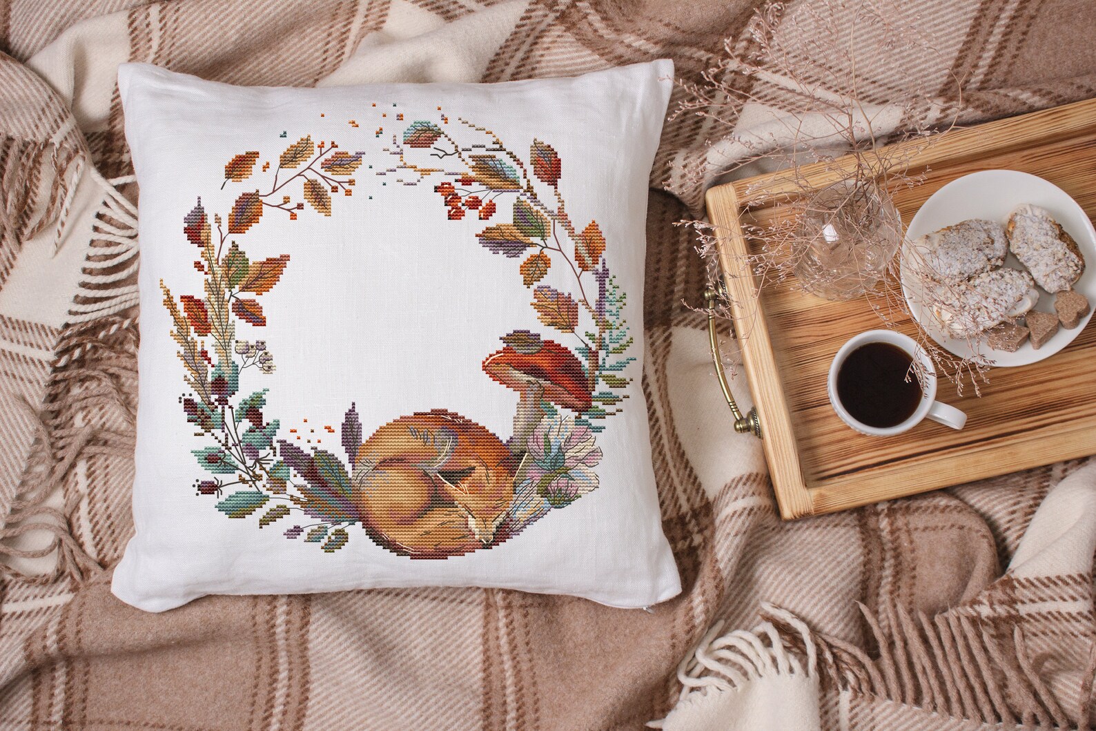 Fall Wreath With Fox Cross Stitch Pattern Pdf Woodland Animal - Etsy