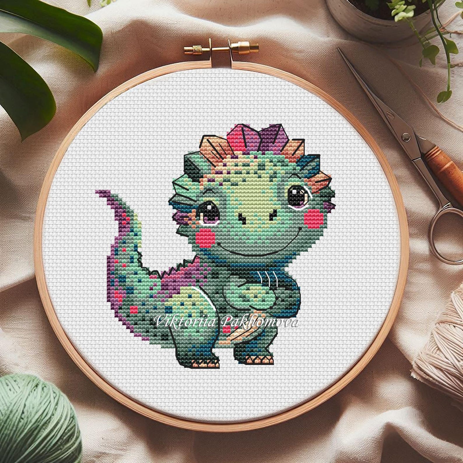 Baby Dinosaur Cross Stitch Pattern: Colorful Jurassic Animal Nursery ...