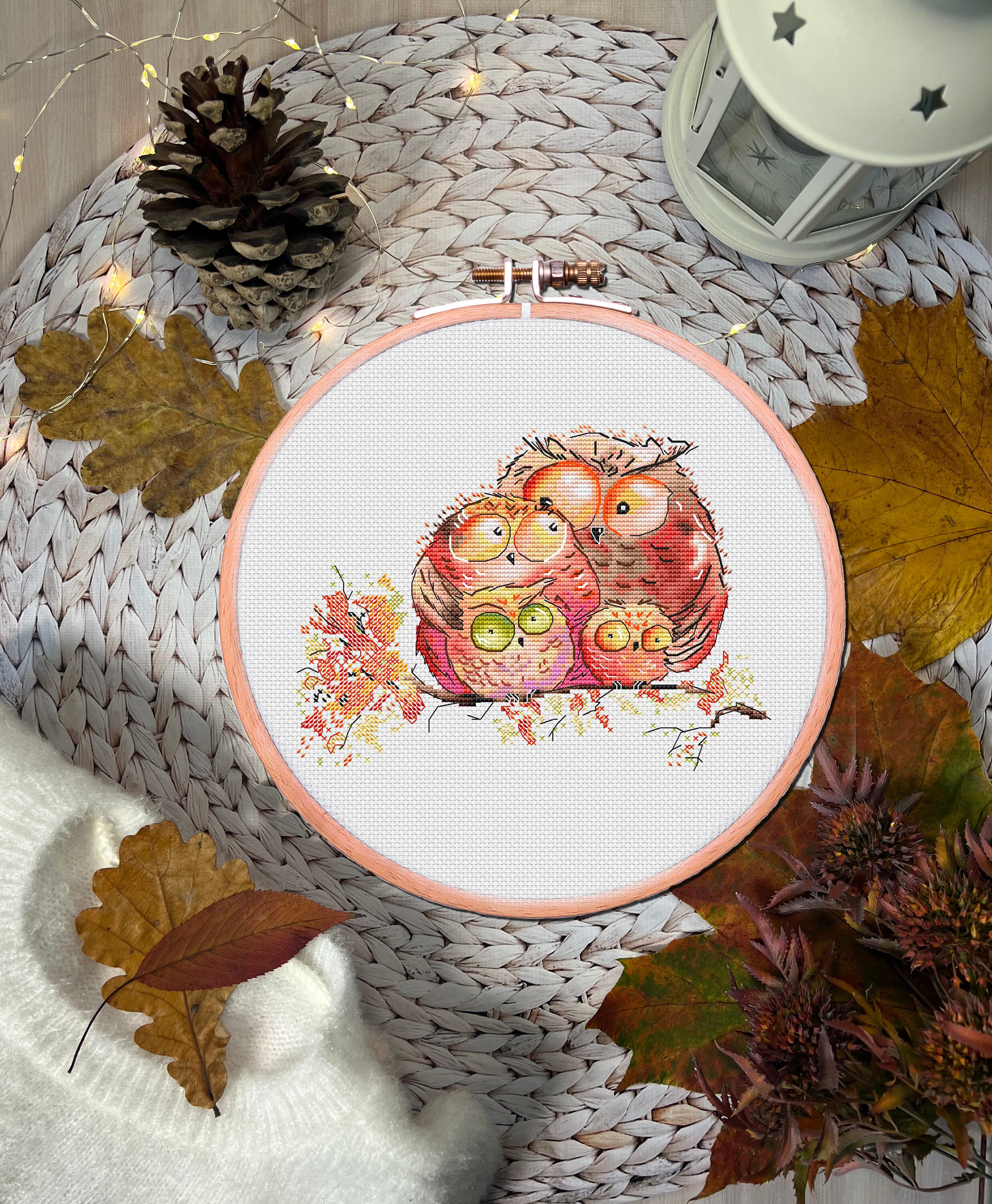 Fall Owl Cross Stitch Pattern Pdf Funny Birds Embroidery Do It - Etsy