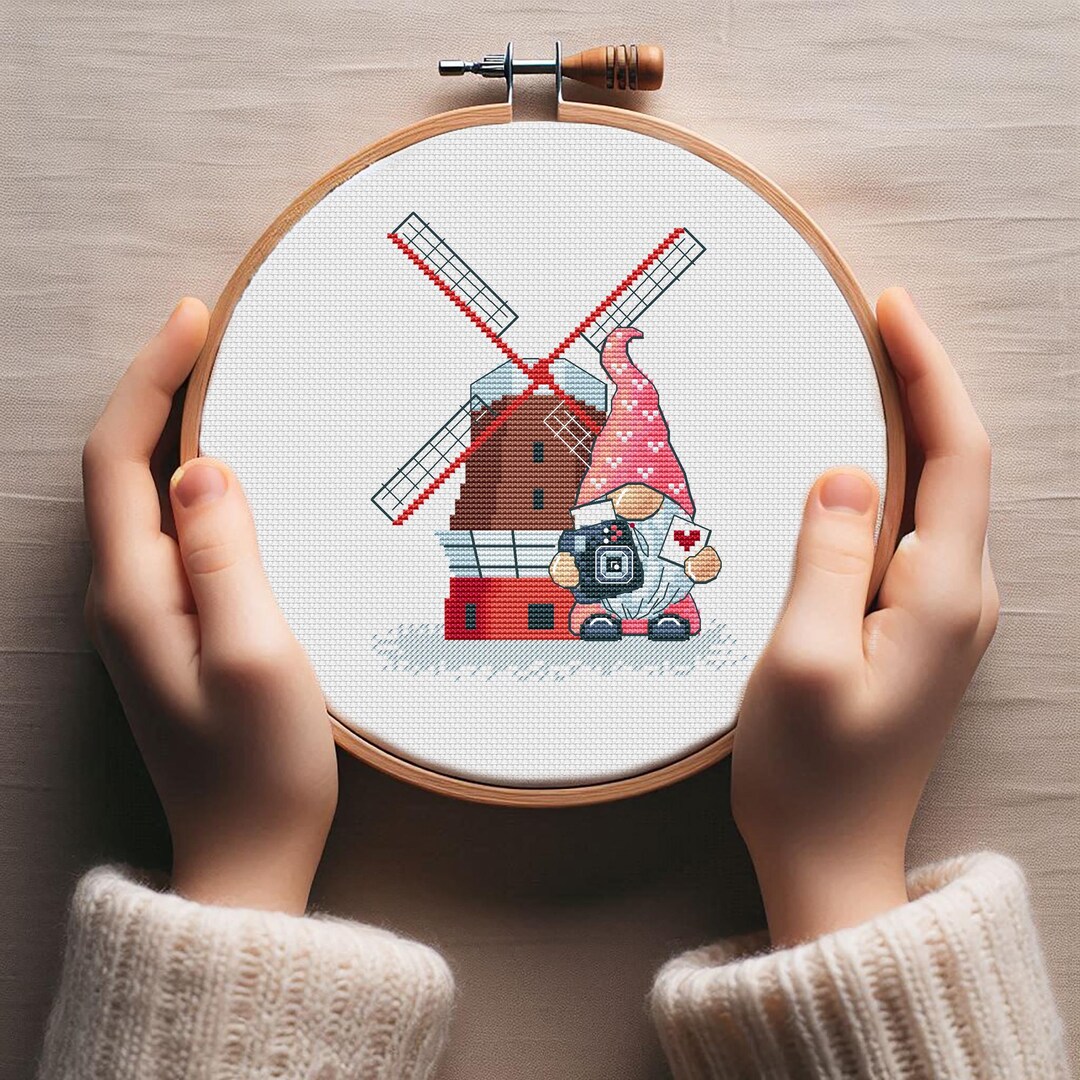 Netherlands Gnome Cross Stitch Pattern: Funny Dwarf Travel Embroidery ...