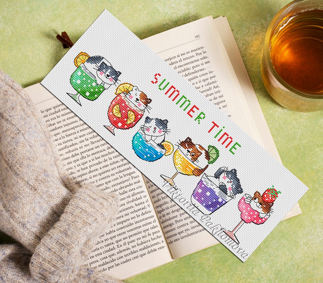 Cocktail Cat Bookmark Cross Stitch Pattern Pdf Summer Friends - Etsy