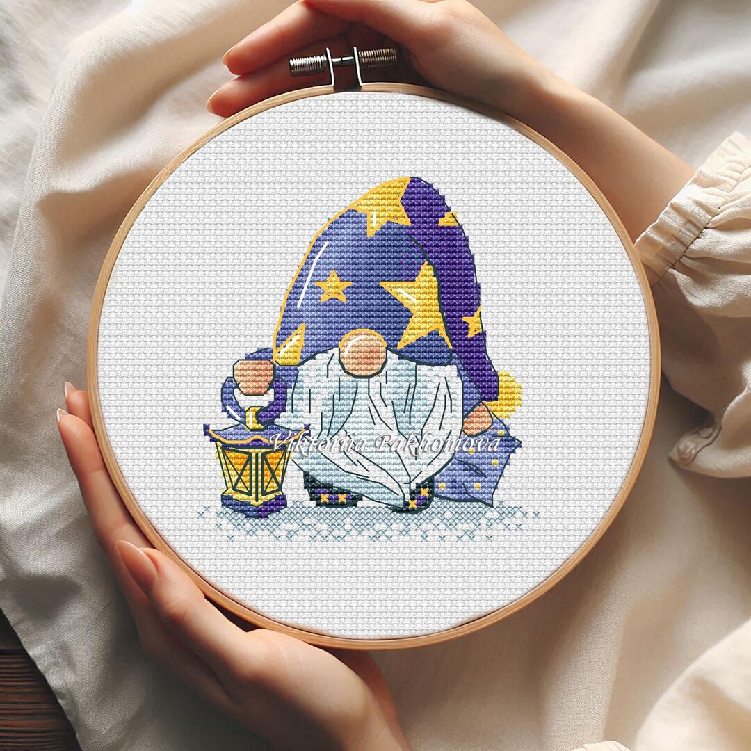 Sleepyhead Gnome Cross Stitch Chart - Whimsical Dwarf Embroidery PDF ...