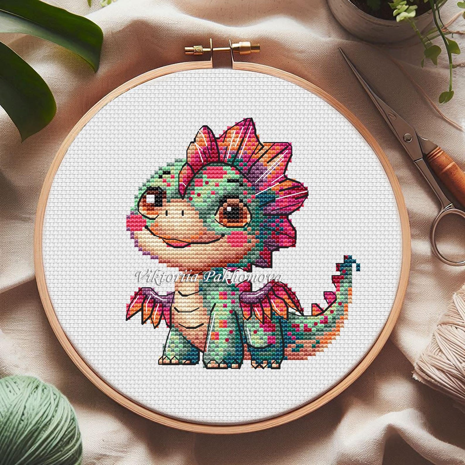 Baby Dinosaur Cross Stitch Pattern Set, Jurassic Animals Colorful ...