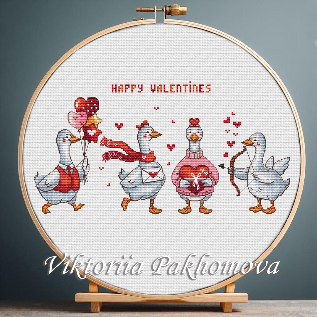 Valentine Day Geese Cross Stitch Pattern: Romantic Holiday Goose ...