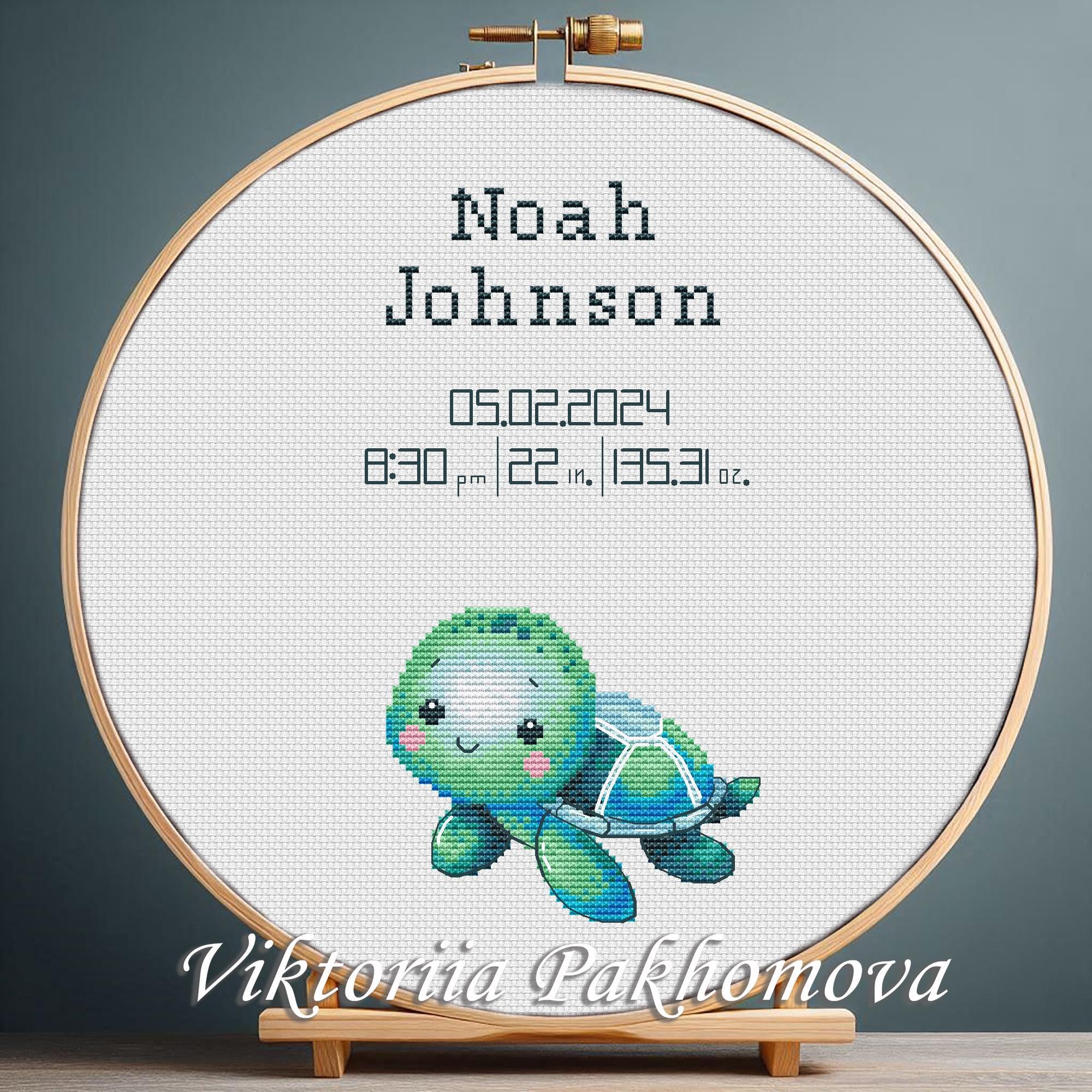 Baby Turtle Cross Stitch Pattern: Custom Birth Announcement Nursery ...