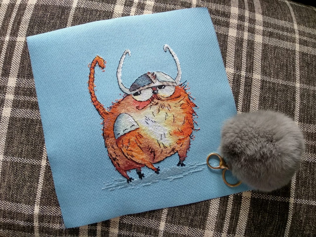 Viking Cat Cross Stitch Pattern Pdf Whimsical Ginger Kitty Funny ...