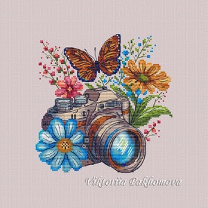 Vintage Camera Cross Stitch Pattern Pdf Pictorial Butterfly - Etsy