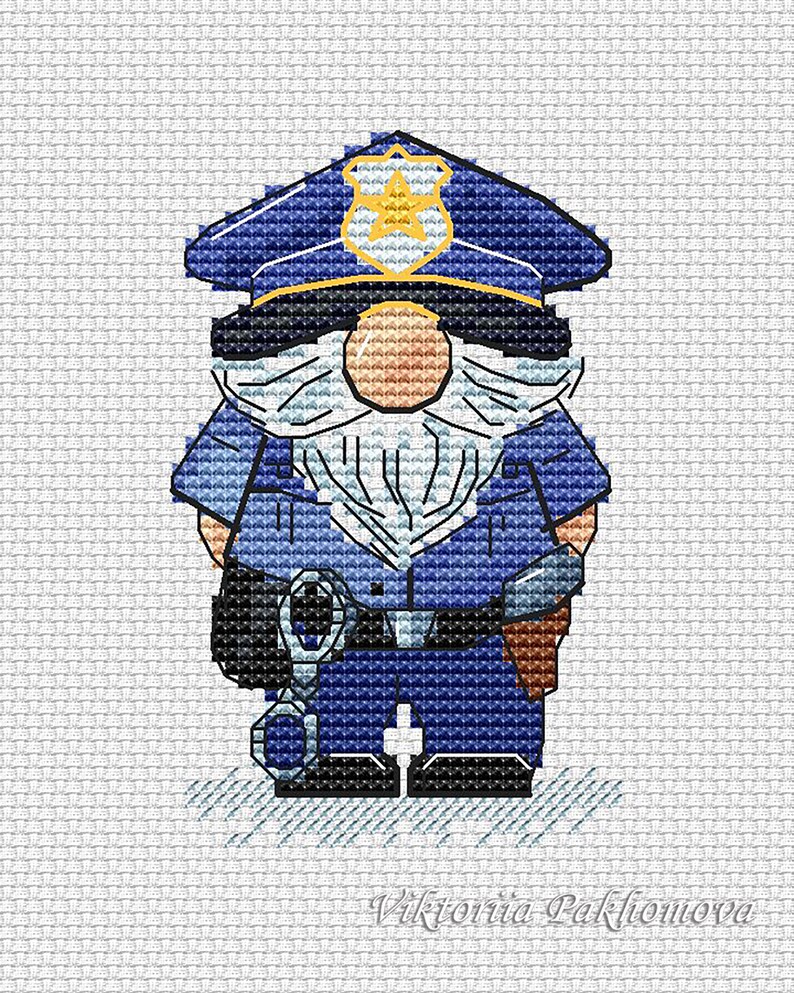 Police Officer Gnome Cross Stitch Pattern Pdf Military - Etsy