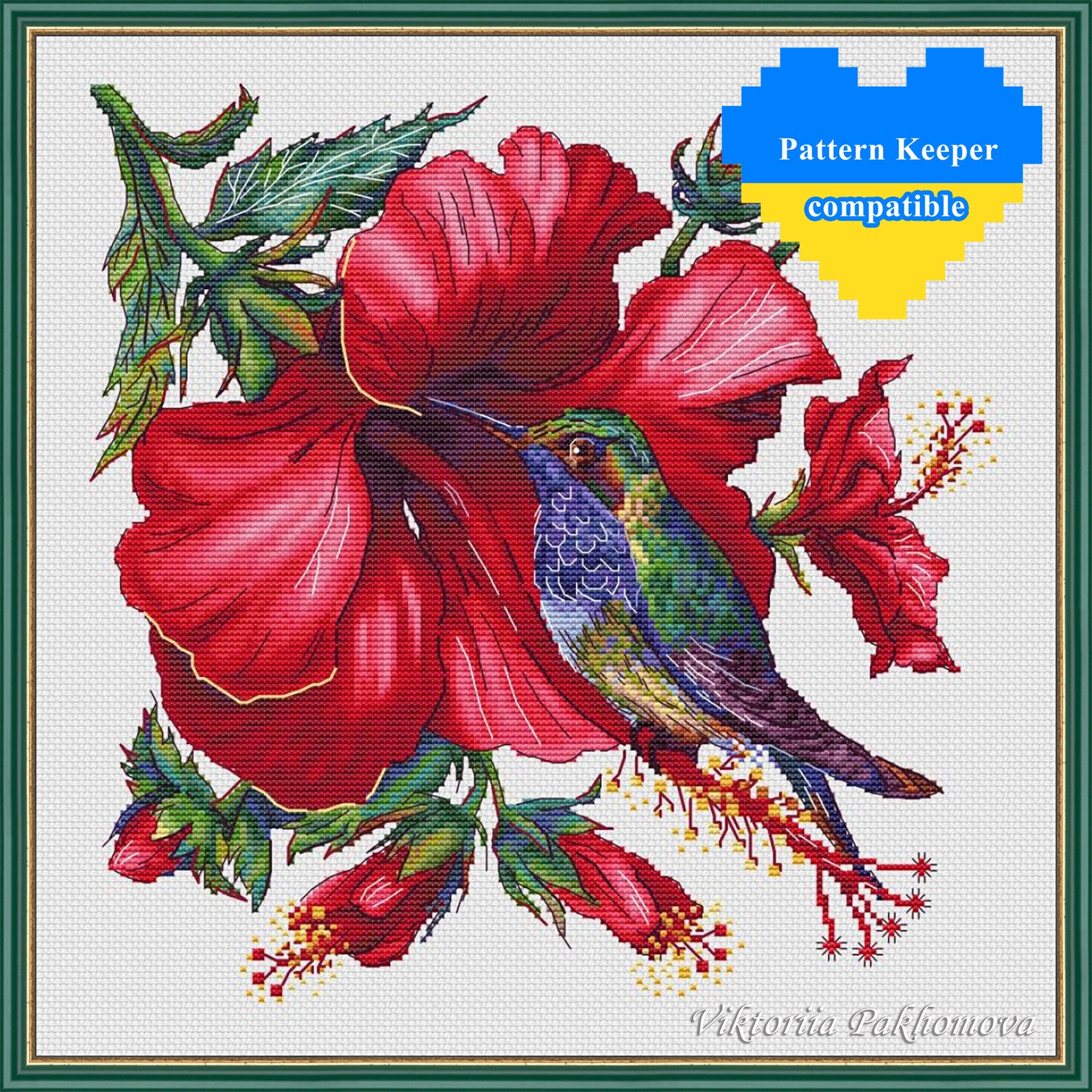 Hibiscus and Hummingbird Cross Stitch Pattern Pdf Bird of - Etsy