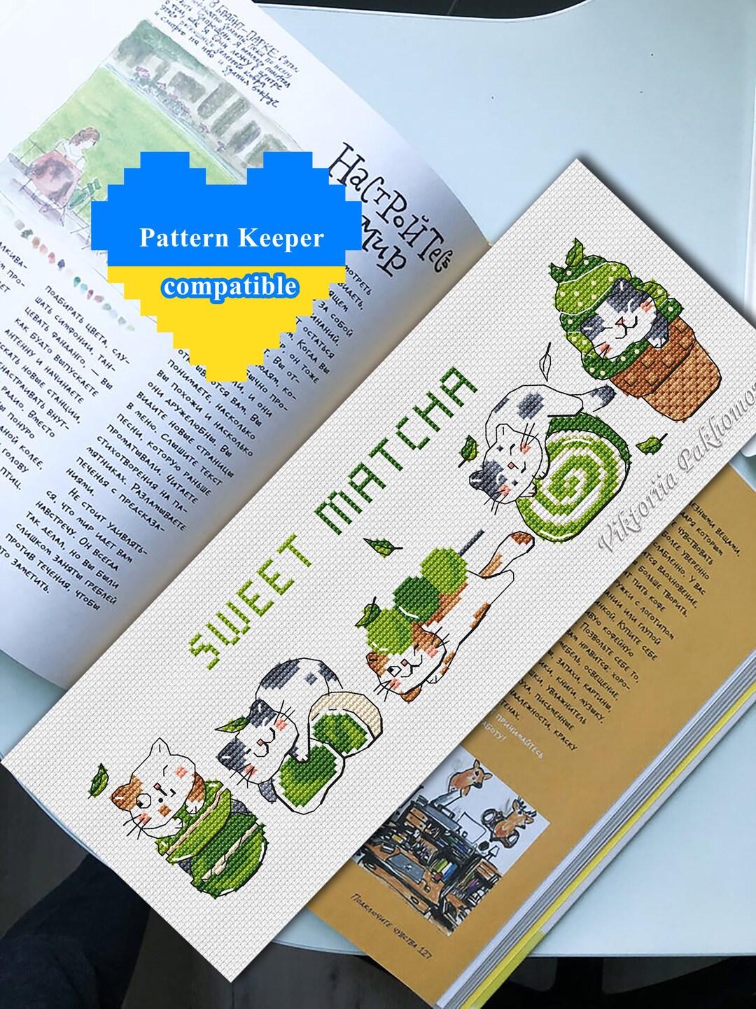 Matcha Cat Bookmark Cross Stitch Pattern Pdf Friends Ginger - Etsy