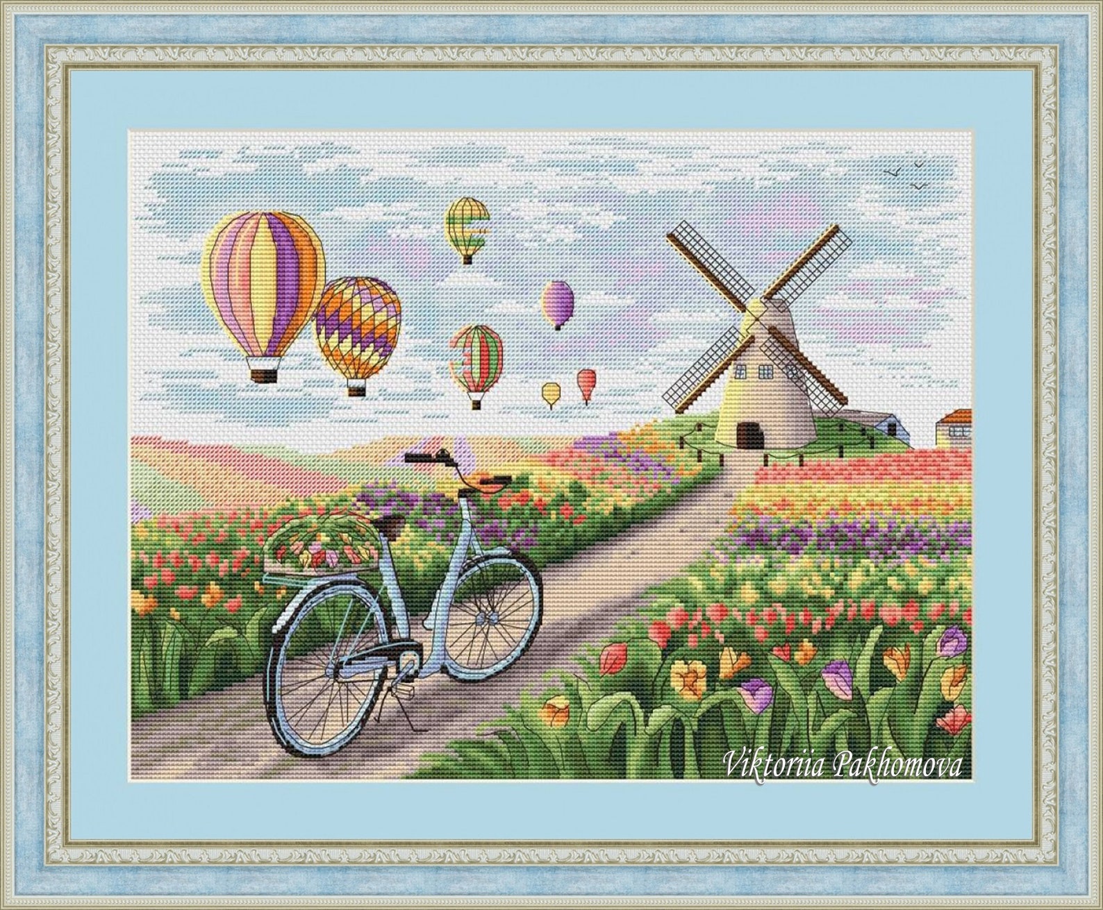 Holland Windmill Cross Stitch Pattern PDF, Tulip Field & Bicycle Dutch ...