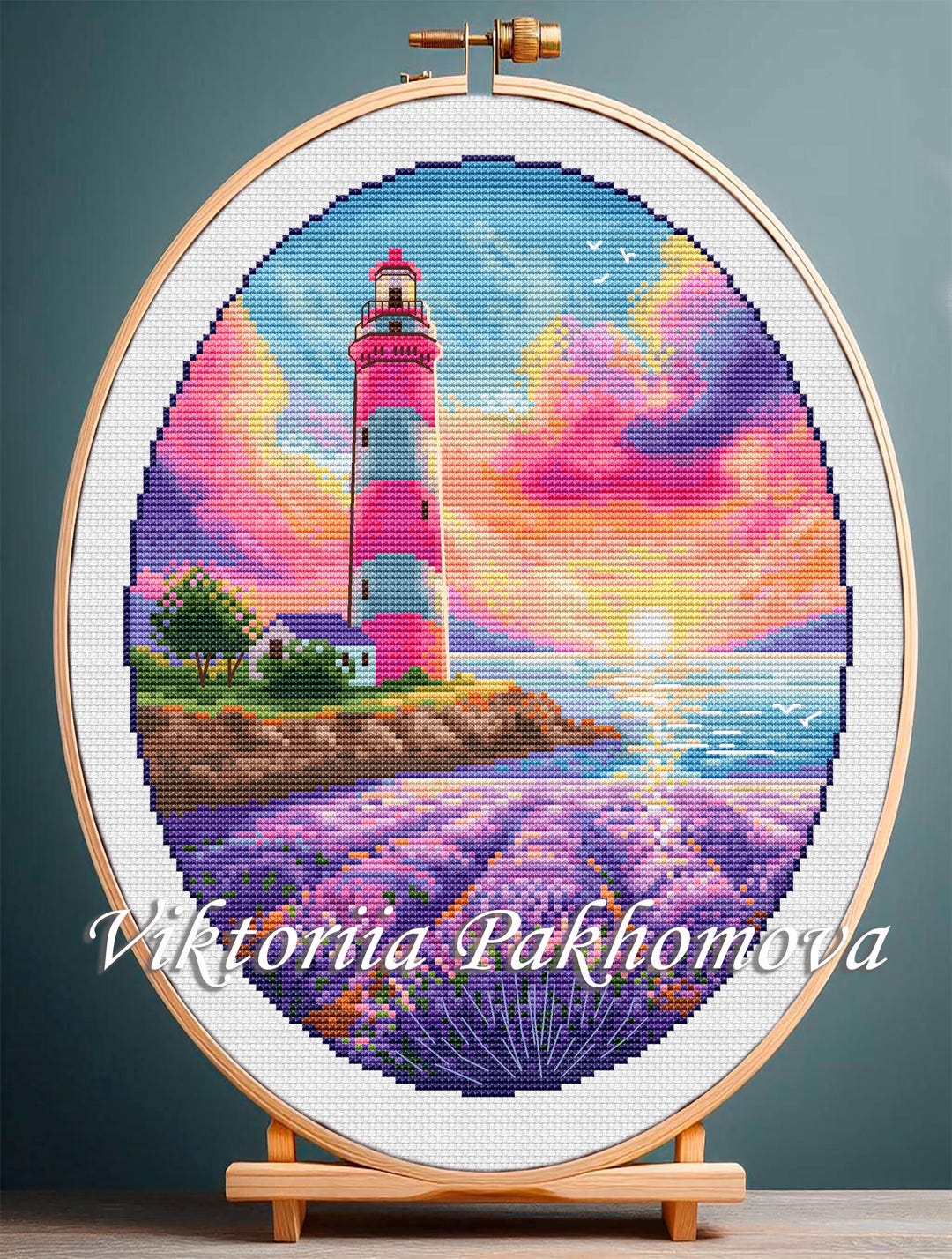 Lavender Lighthouse Cross Stitch Pattern: Floral Marine Summer ...