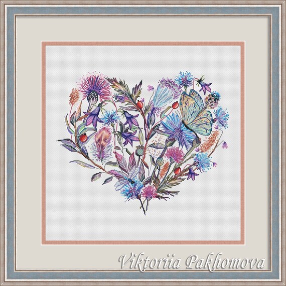 Cornflower Heart Cross Stitch Pattern Pdf Blue Flower Cross | Etsy