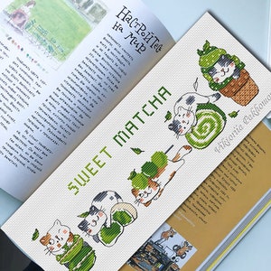 Matcha Cat Cross Stitch Pattern Pdf Friends Bookmark Ginger - Etsy