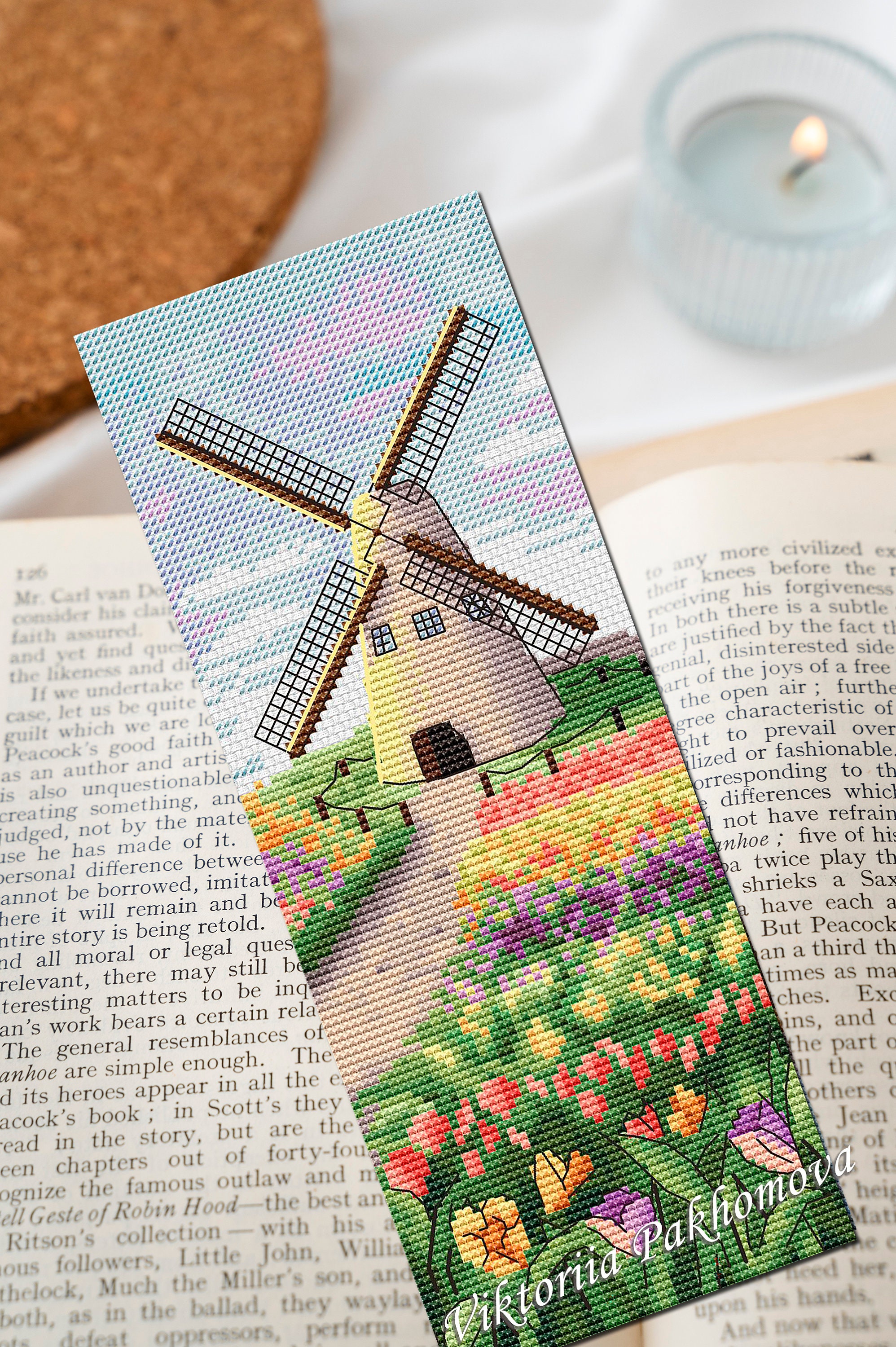 Holland Windmill Bookmark Cross Stitch Pattern: Floral Landscape (PDF ...
