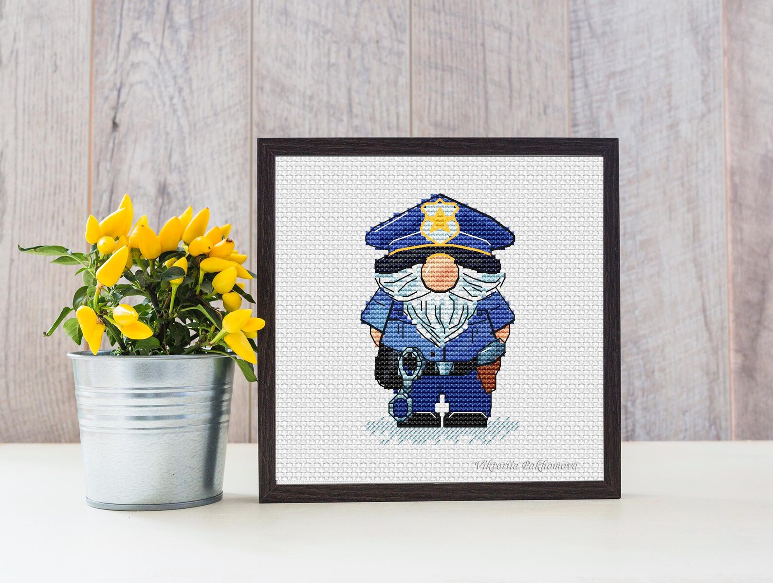 Police Officer Gnome Cross Stitch Pattern: Military Dwarf Mini ...