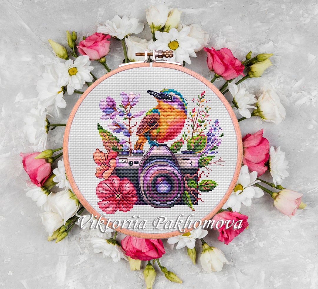 Vintage Camera Cross Stitch Pattern Pdf Pictorial Hummingbird Summer ...