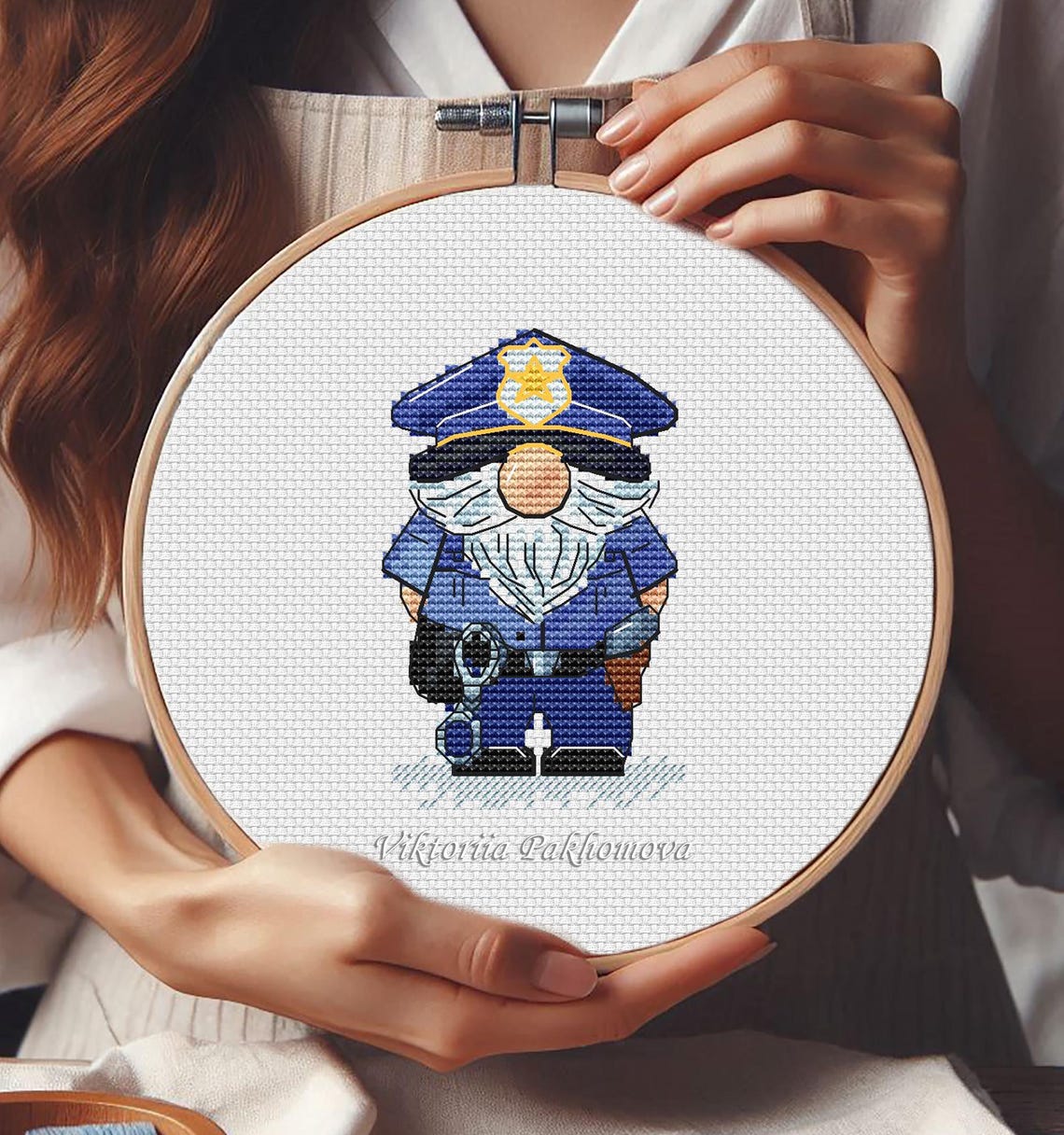 Police Officer Gnome Cross Stitch Pattern: Military Dwarf Mini ...
