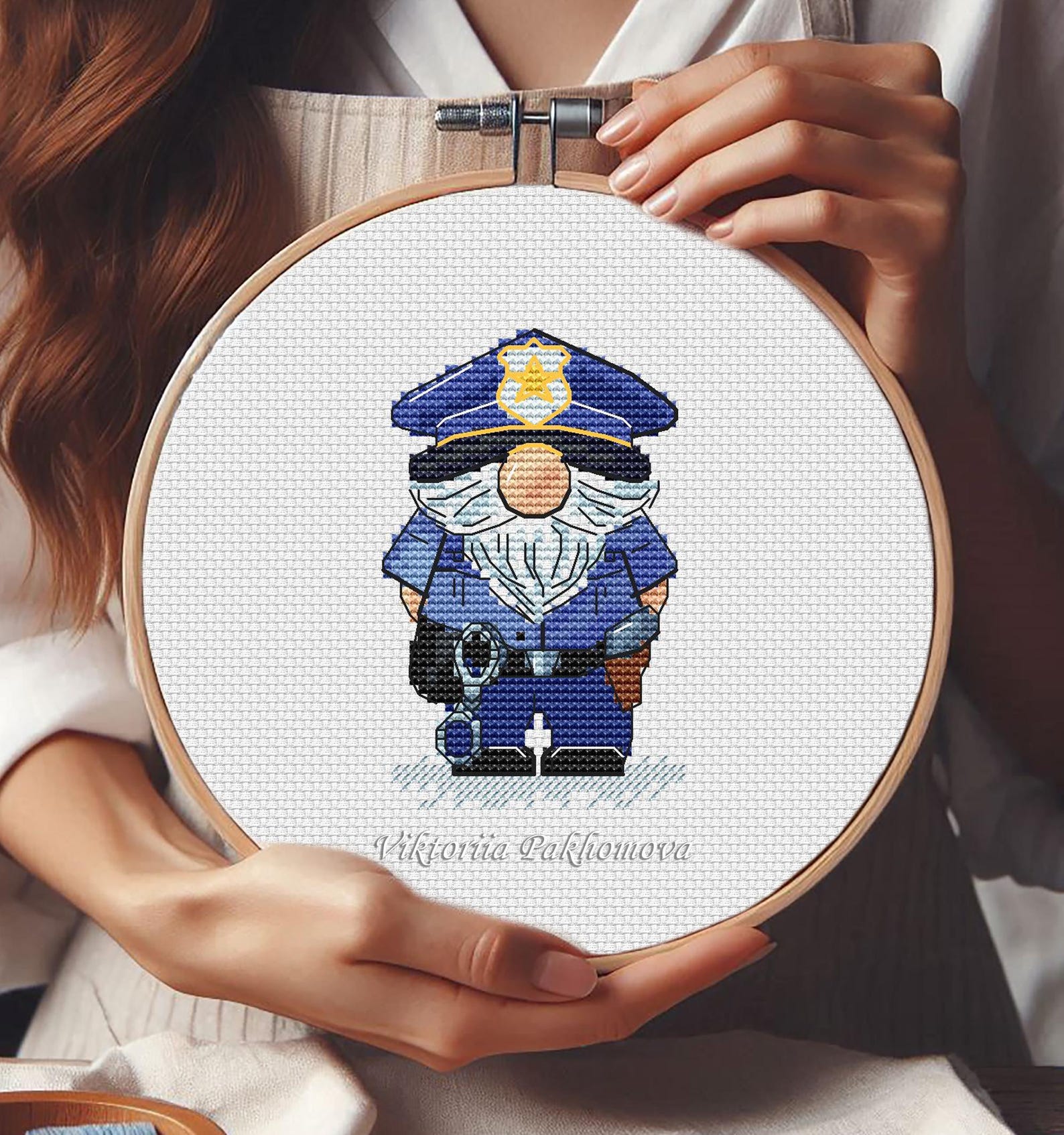Police Officer Gnome Cross Stitch Pattern: Military Dwarf Mini ...