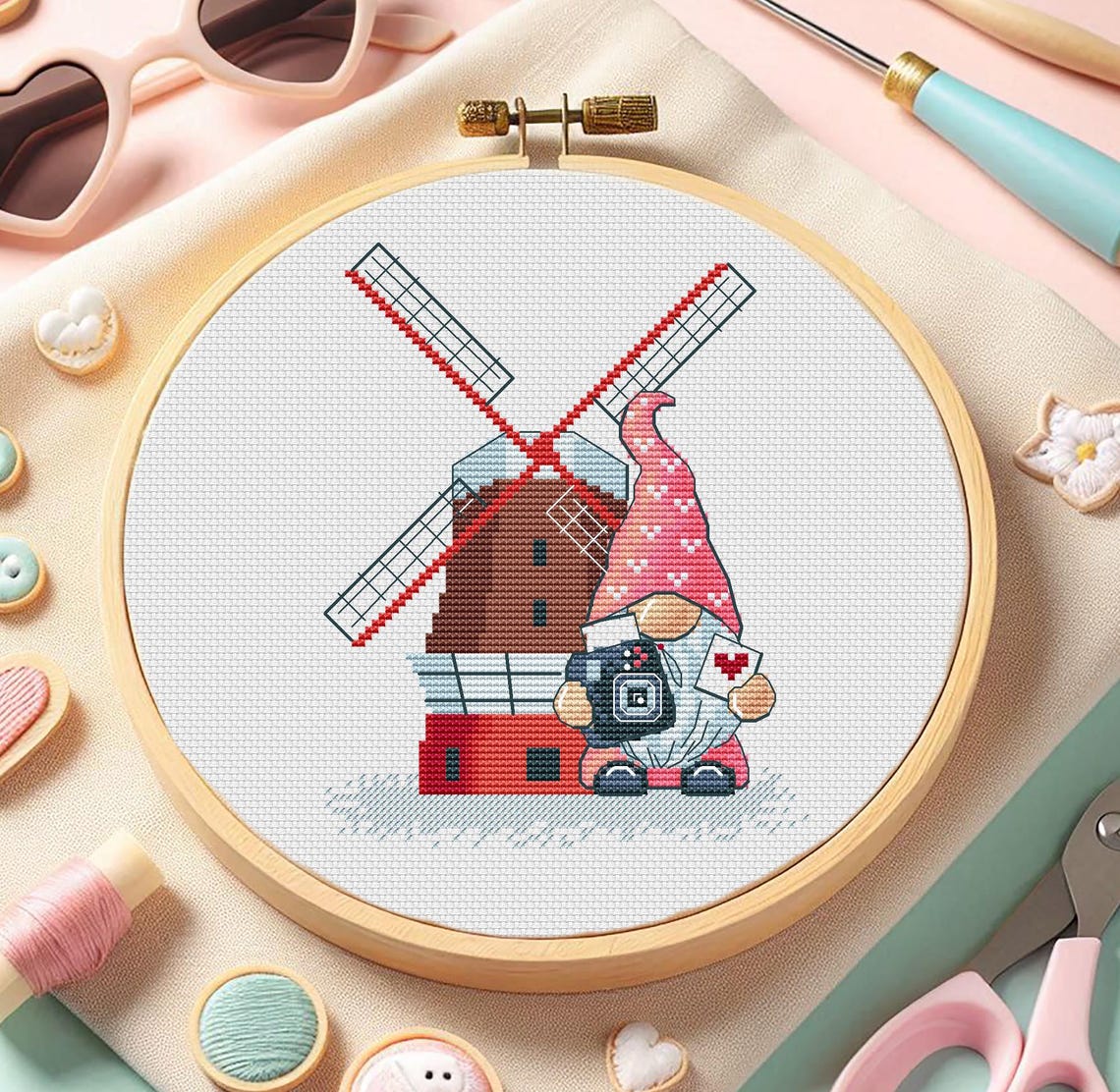 Netherlands Gnome Cross Stitch Pattern: Funny Dwarf Travel Embroidery ...
