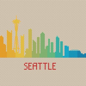 Seattle Skyline Colorful Cross Stitch Pattern Pdf USA Travel Watercolor ...