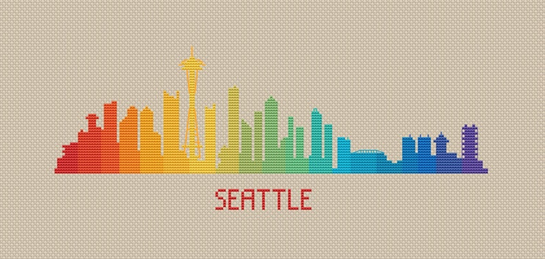 Seattle Skyline Colorful Cross Stitch Pattern Pdf USA Travel - Etsy