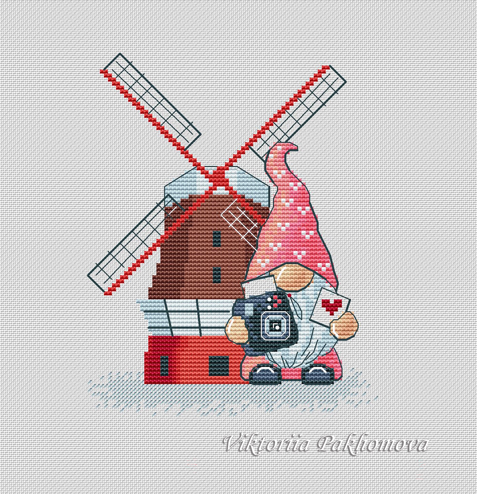 Netherlands Gnome Cross Stitch Pattern: Funny Dwarf Travel Embroidery ...