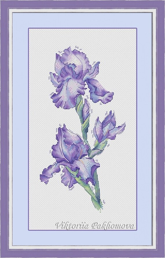 Blue Flower Iris Cross Stitch Pattern Pdf Watercolor Floral | Etsy
