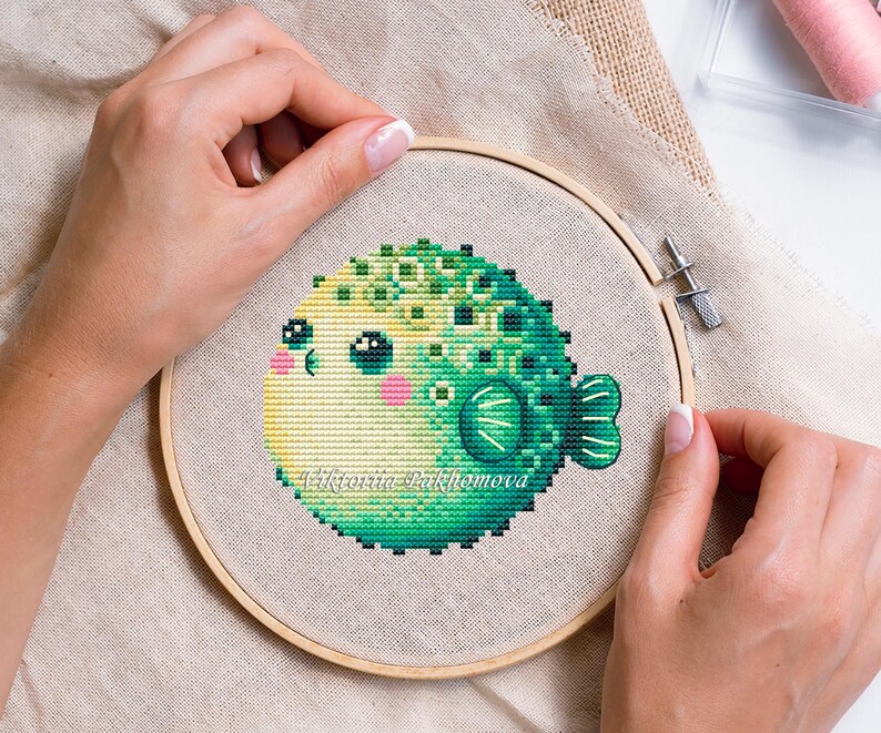 Baby Puffer Fish Cross Stitch Pattern: Colorful Mini Ocean Creature ...