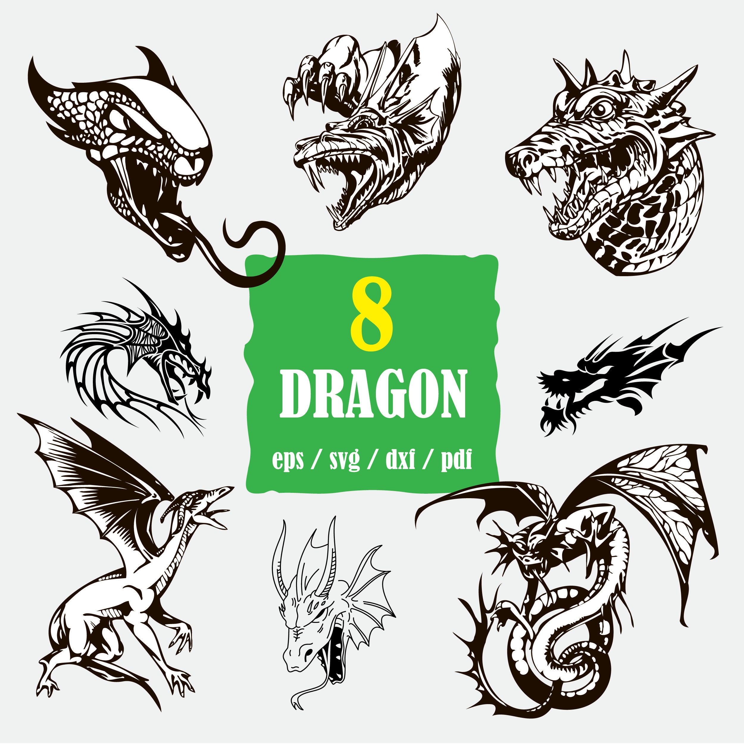 Dragon SVG, Dragon PNG, Cut Dragon DXF, Tattoo Dxf, Bundle Dragon Svg ...
