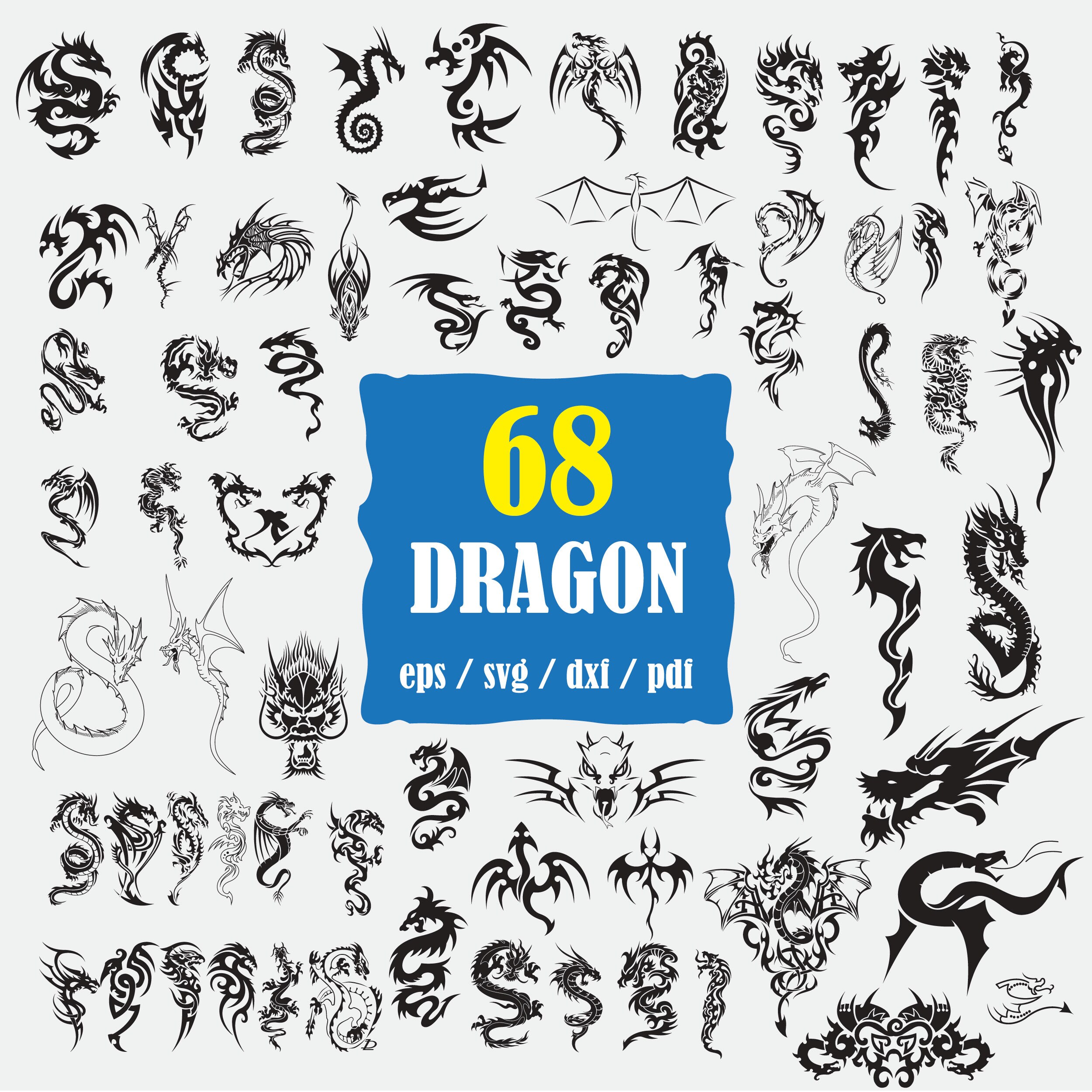Dragon SVG, Dragon PNG, Cut Dragon DXF, Tattoo Dxf, Bundle Dragon Svg ...