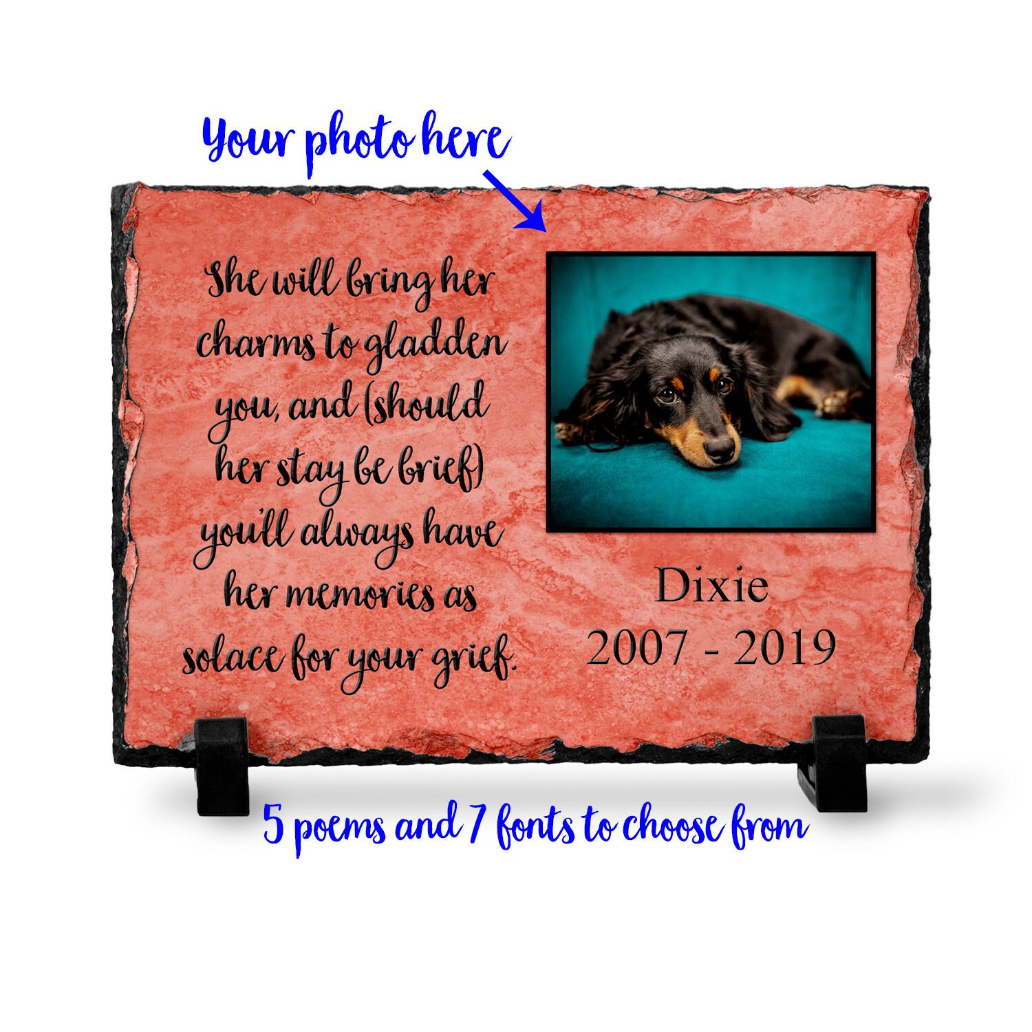 Slate Pet Memorial with Photo and Poem Pet Loss Gift Dog | Etsy