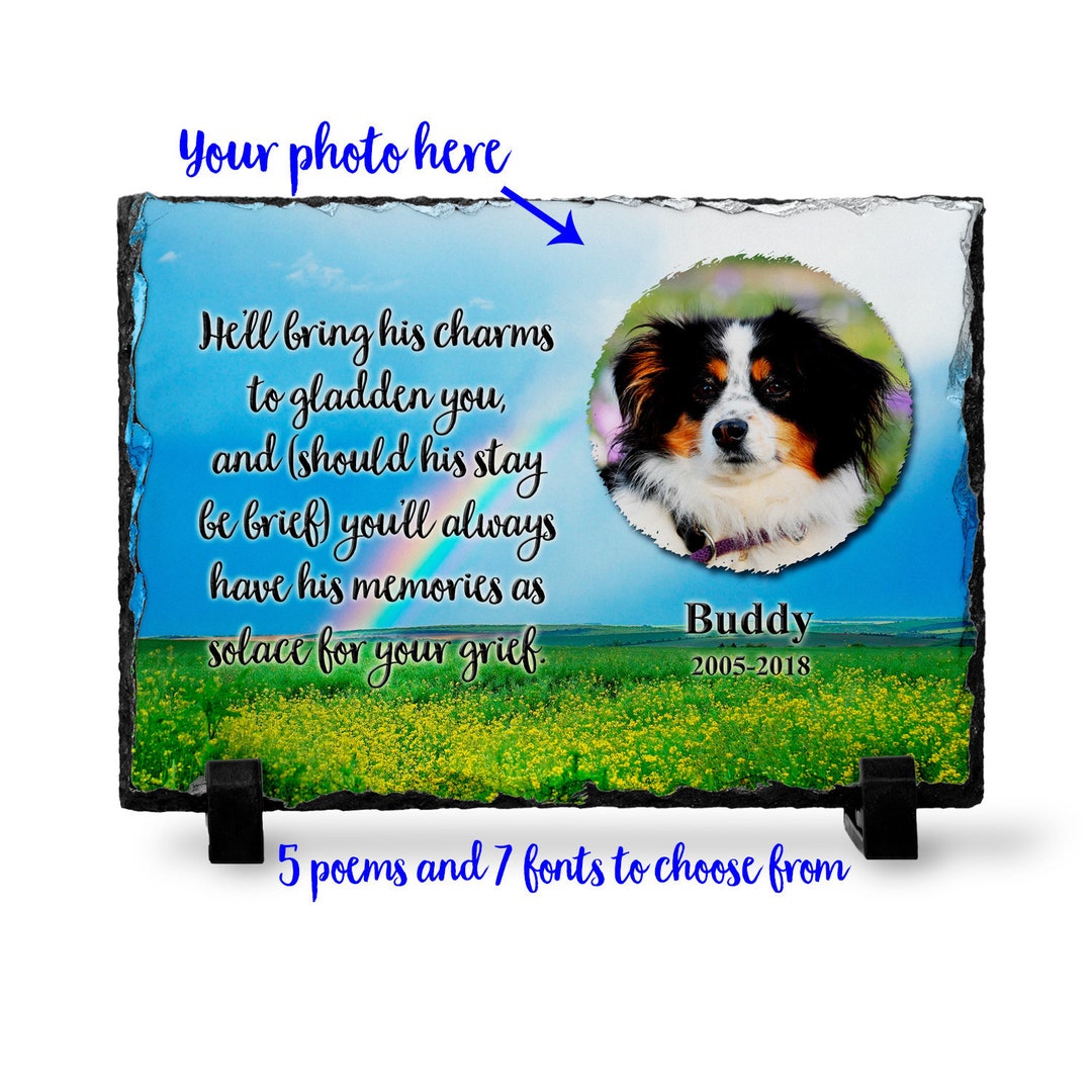 Pet Memorial Slate Plaque With Photo, Poem, and Rainbow Background, Dog ...
