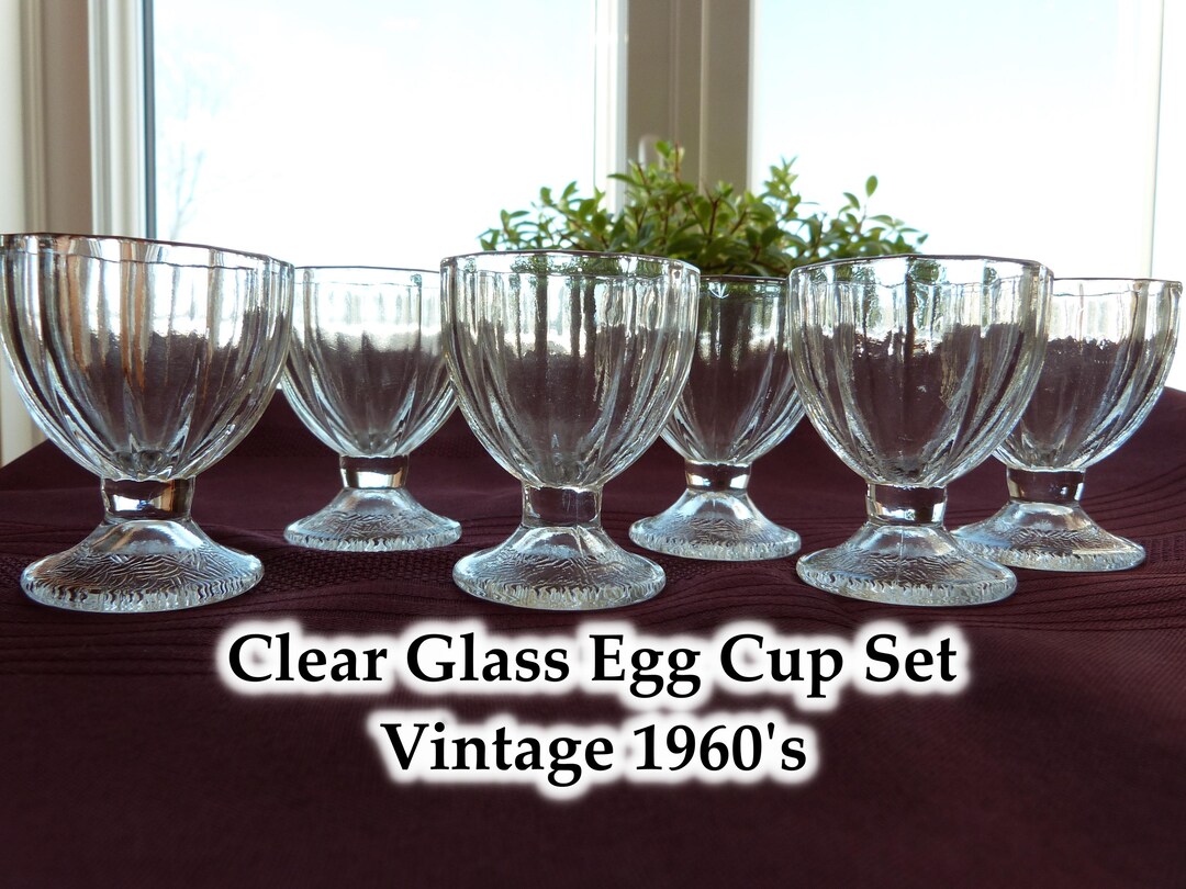 Set of 6 Vintage Clear Glass Egg Cups/rooster Egg Holder/easter Decor ...