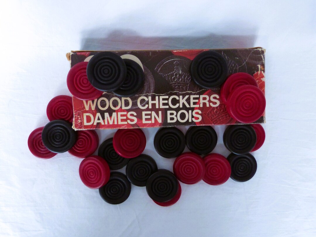 Wooden Checkers/24 Checkerboard Game Pieces/circles Pattern/vintage ...