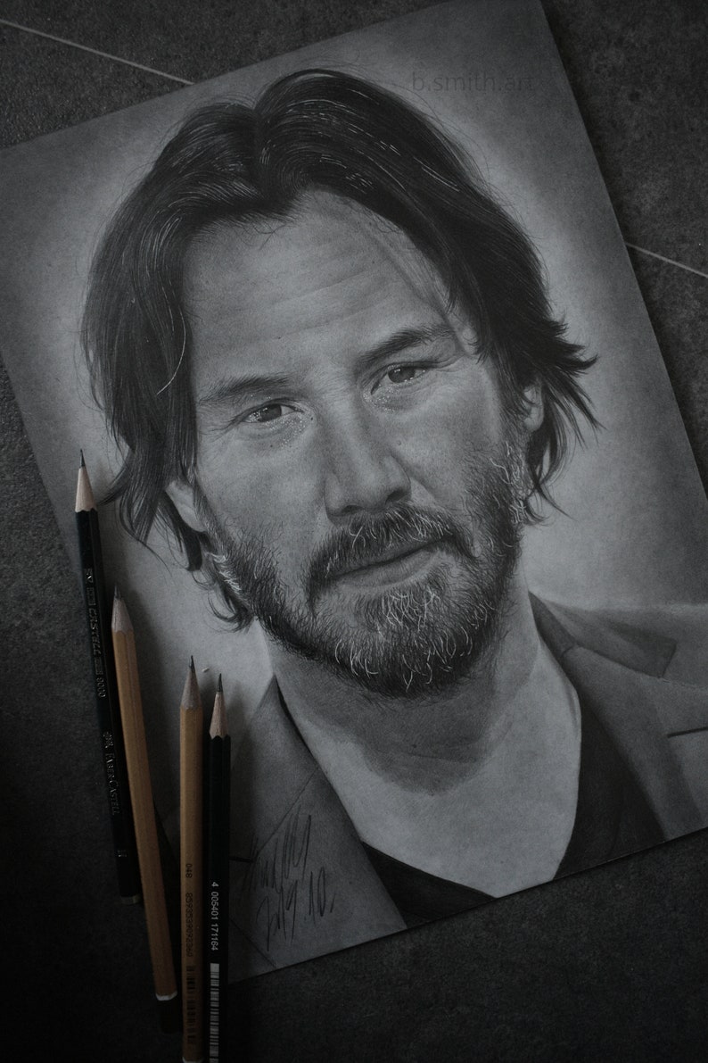 Original Pencil Portrait of Keanu Reeves - Etsy