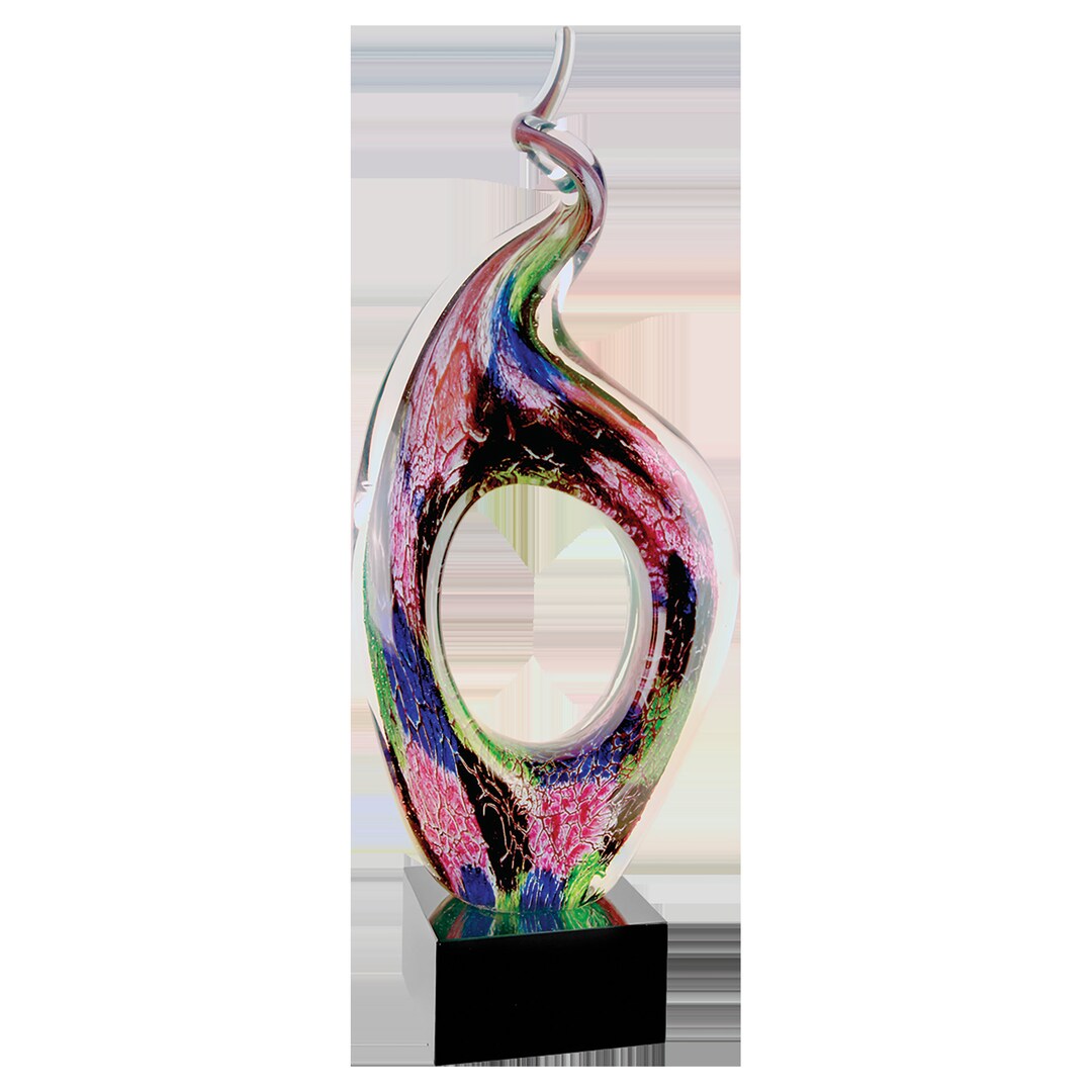 13 1/2" Twist Top Art Glass With Square Black Base * Custom Engraved ...