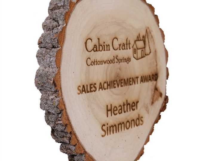 Old West Log Plaque cottonwood and Elmwood, Wood Award, Logging Award ...