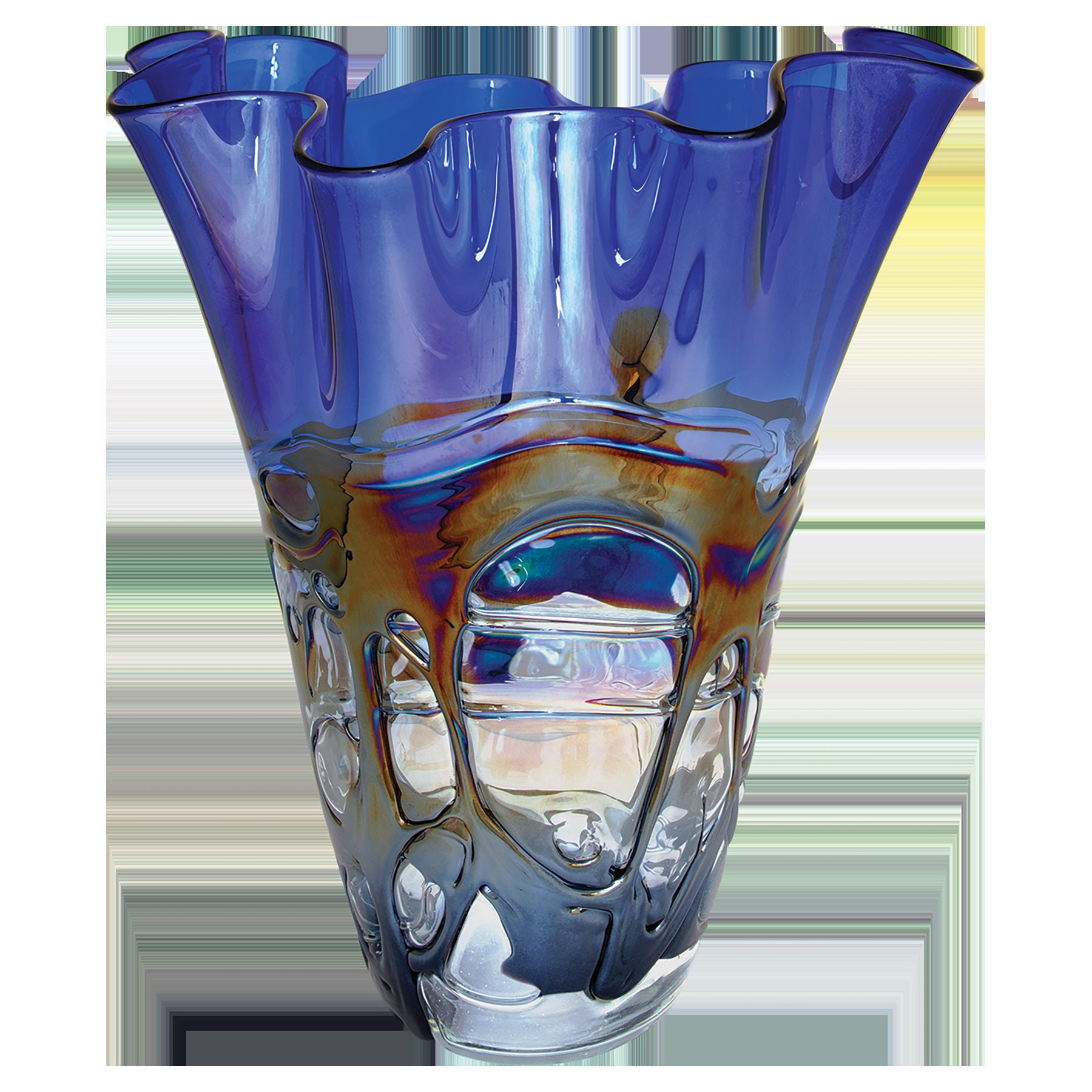 14" Blue Art Glass Vase Award * Blown Glass Vase \ Custom Engraved ...