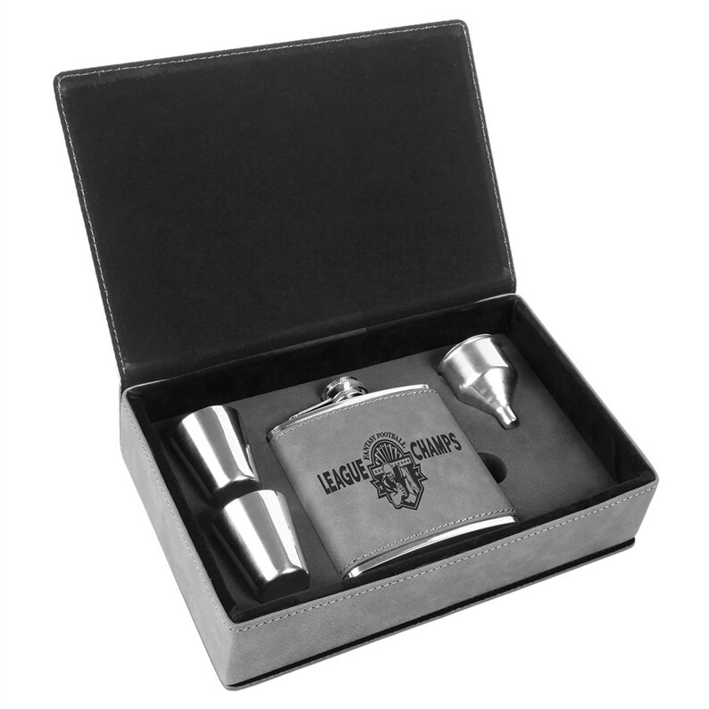 6 Oz Custom Laserable Leatherette Flask Gift Set * Personalized ...