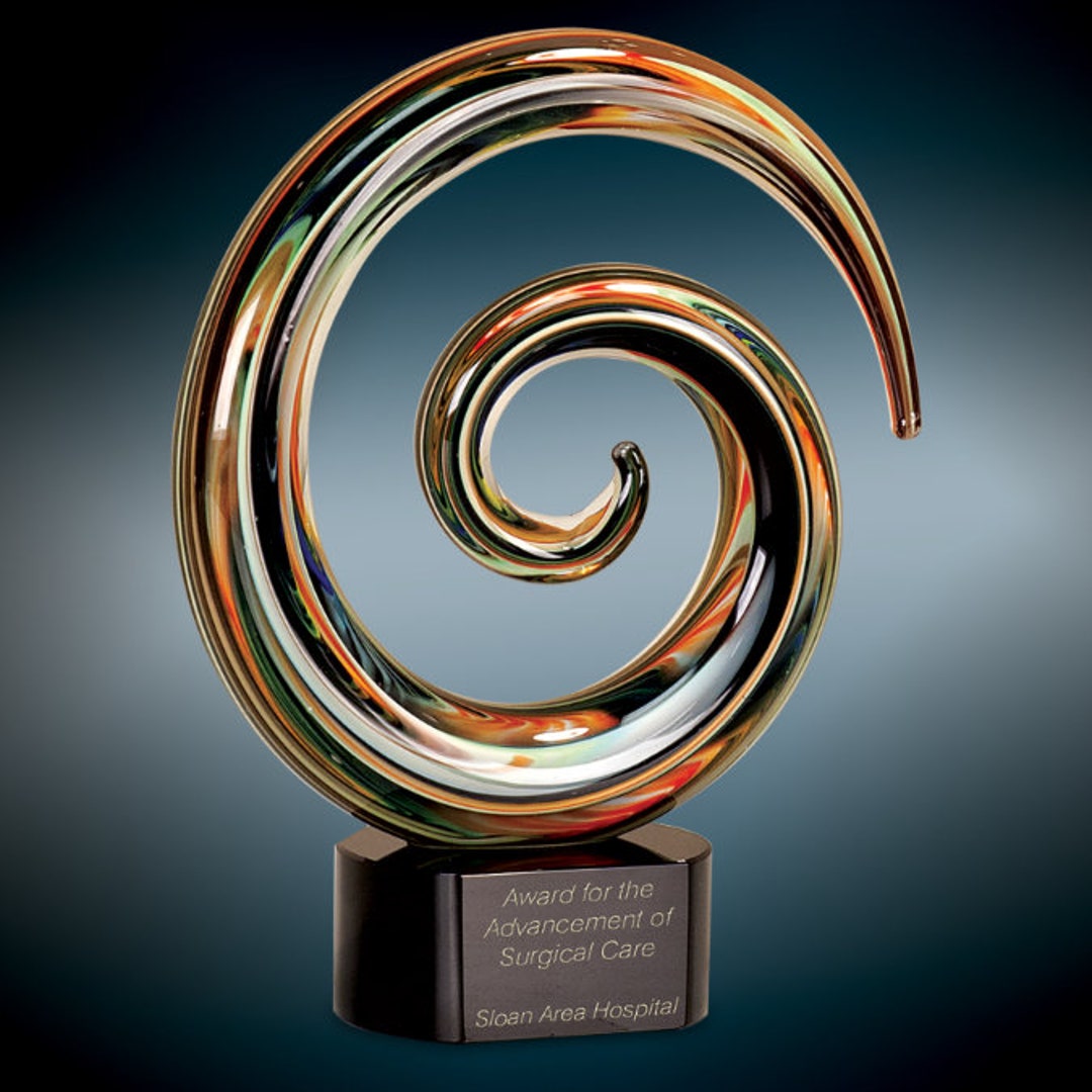 Handmade Blown Glass Swirl Award * Custom Engraved Trophy \ Unique Art ...