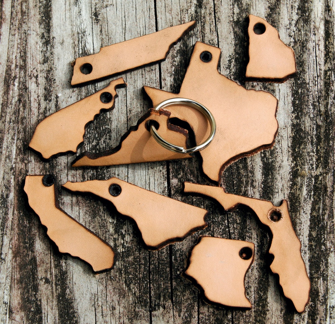 Leather State Key Chain - Etsy