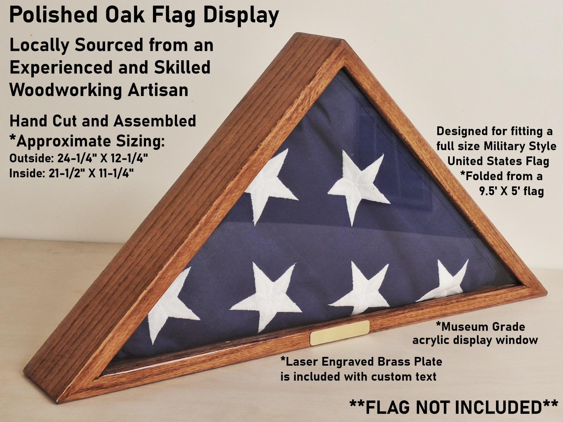Handcrafted Oak American Flag Display Case, Custom Engraved Brass Tag ...