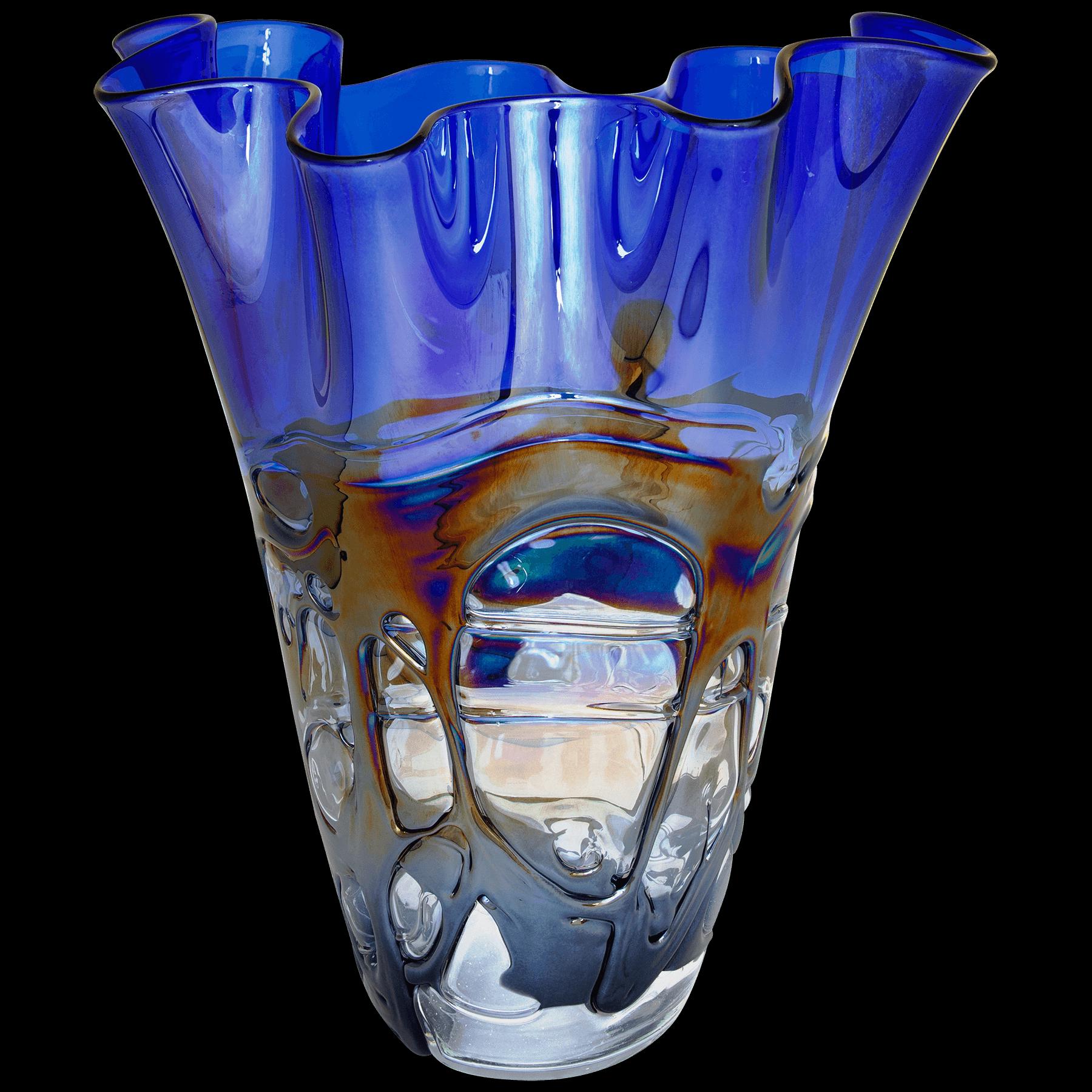 14" Blue Art Glass Vase Award * Blown Glass Vase \ Custom Engraved ...